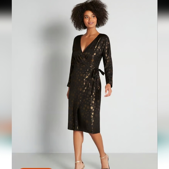 Modcloth | Dresses | Nwt Modcloth Golden Record Party Wrap Dress M ...